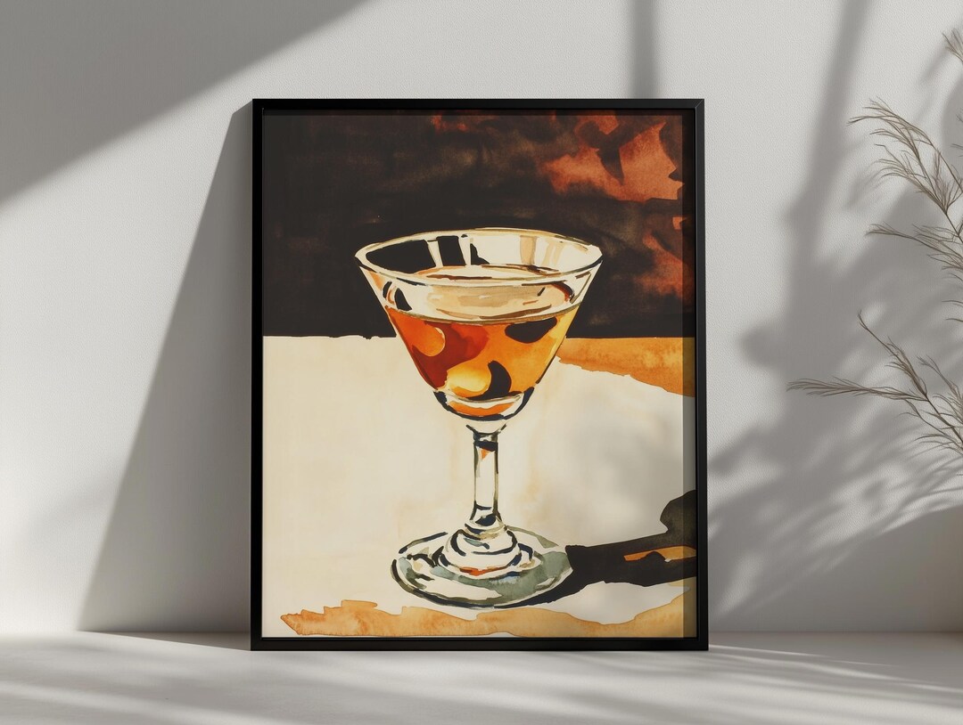 Cocktail Watercolor Print, Martini Decor, Retro Bar Cart Wall Art ...