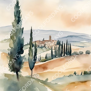 Tuscany Landscape Watercolor Painting, Italy Art Print (digital ...