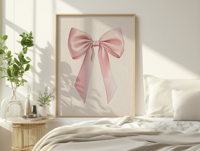 Trendy Pink Bow Dorm Print, Retro Boho Coquette Aesthetic Decor, Girly ...