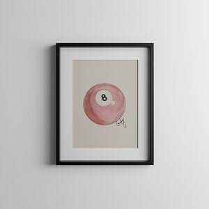 Pink Pool Ball Print, Trendy 8 Ball Wall Art, Retro Hand Drawn Dorm ...