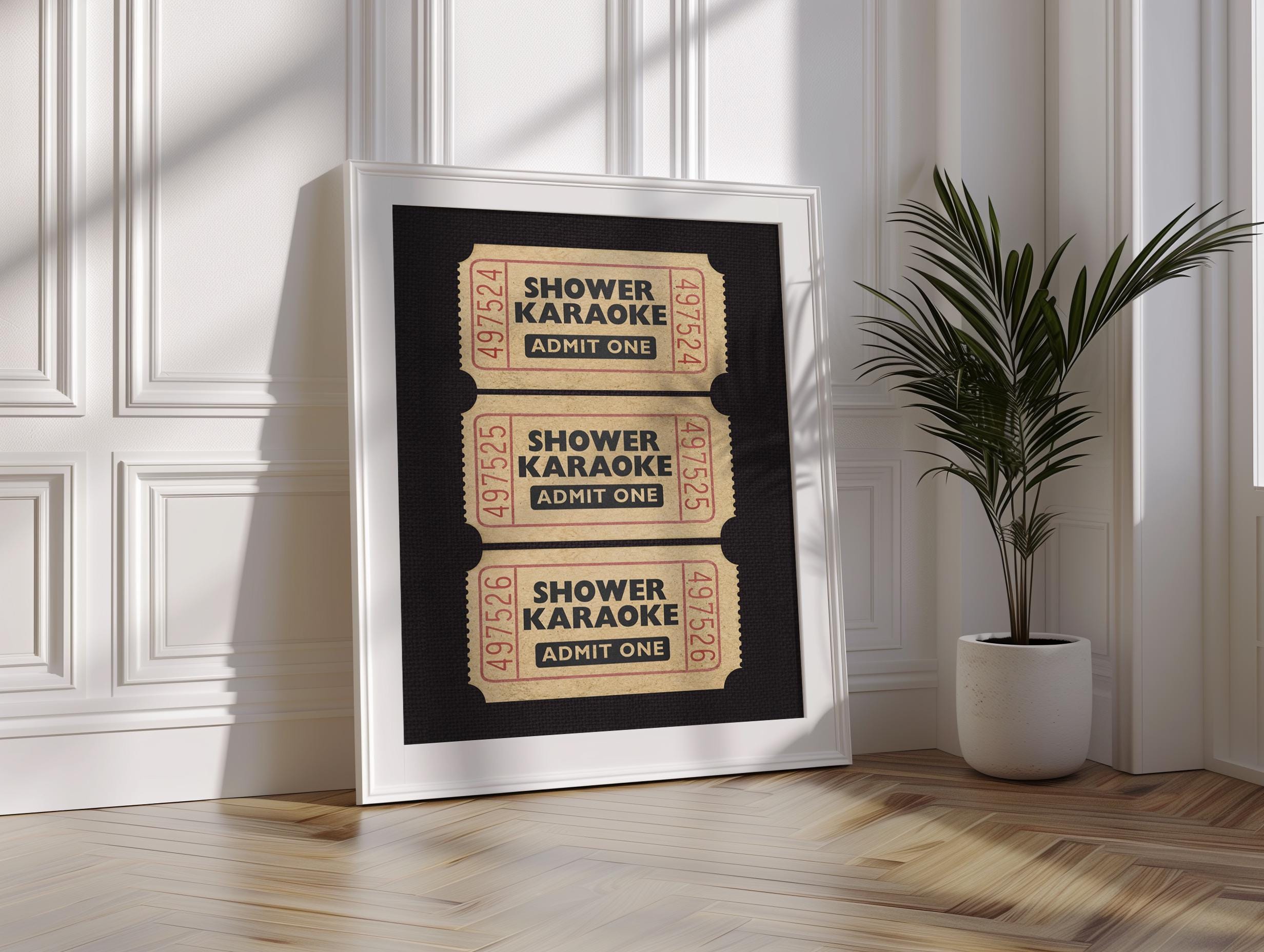 Funny Shower Karaoke Ticket Stub Print, Retro Bathroom Black Cream ...