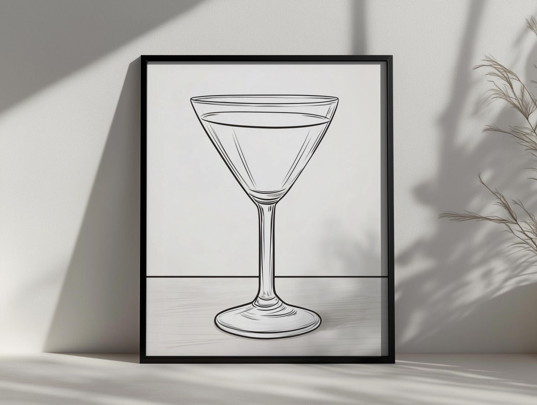 Trendy Cocktail Glass Print, Mono Aesthetic, Martini Decor, Bar Cart ...