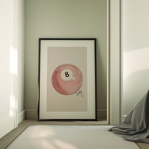 Pink Pool Ball Print, Trendy 8 Ball Wall Art, Retro Hand Drawn Dorm ...
