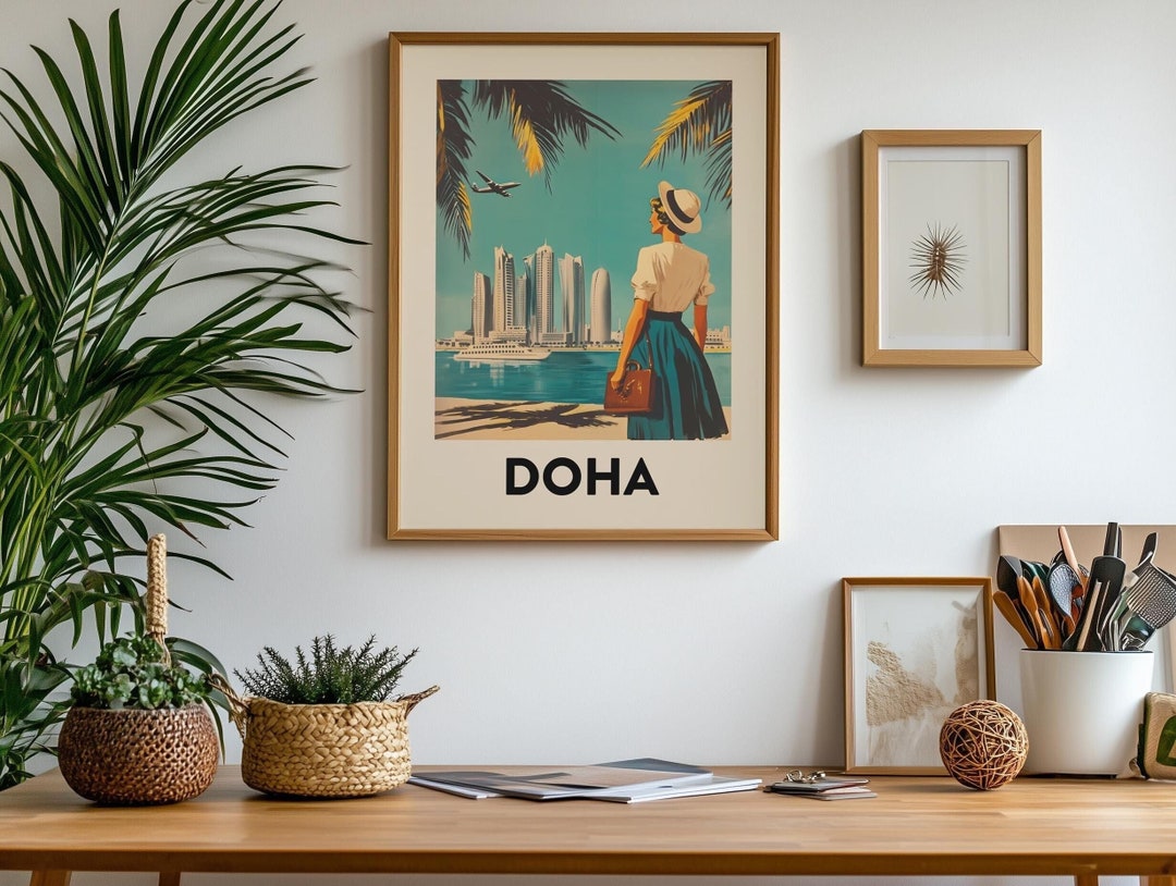 Doha Vintage Travel Print, Qatar Retro Poster, Middle East Vacation ...
