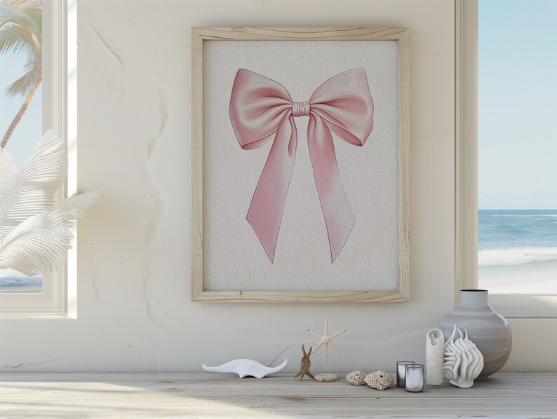 Trendy Pink Bow Dorm Print, Retro Boho Coquette Aesthetic Decor, Girly ...