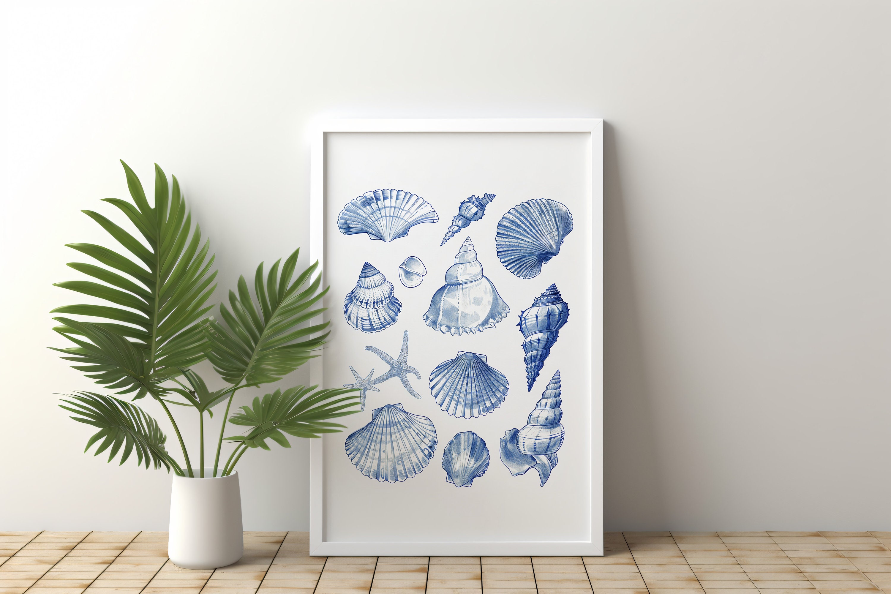 Coastal Set of 6 Prints, Boho Beach House Decor, Trendy Blue Coral Wall ...