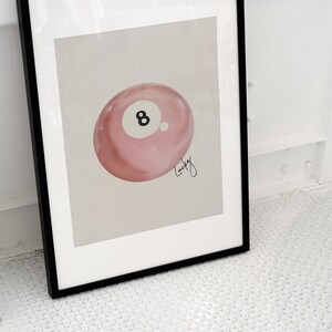 Pink Pool Ball Print, Trendy 8 Ball Wall Art, Retro Hand Drawn Dorm ...