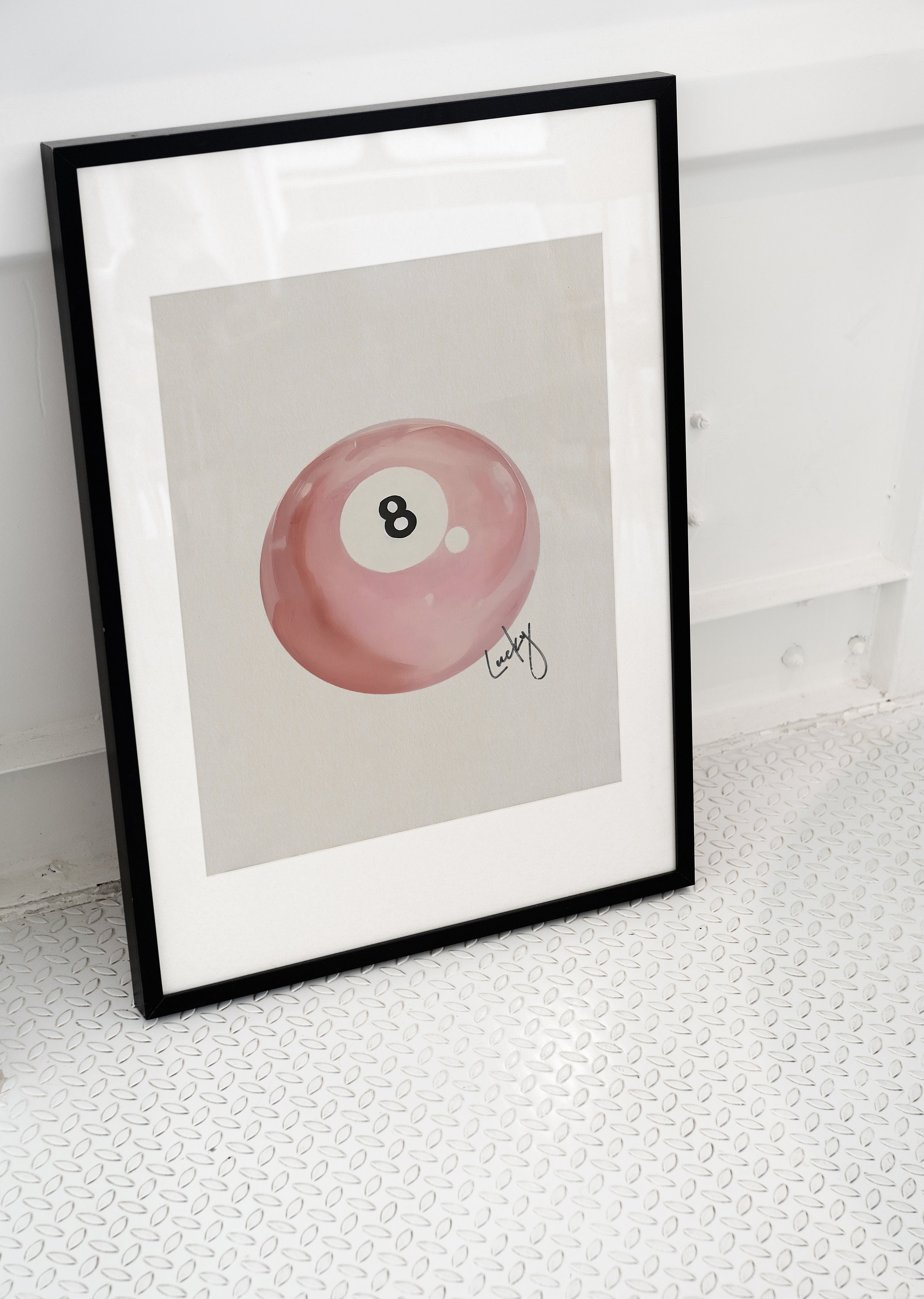 Pink Pool Ball Print, Trendy 8 Ball Wall Art, Retro Hand Drawn Dorm ...