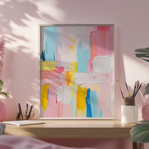 Abstract Pastel Preppy Print, Dorm Room Wall Art, Acrylic Painting ...