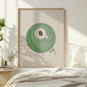 Green Eight Ball Print, Trendy 8 Ball Wall Art, Retro Hand Drawn Dorm ...