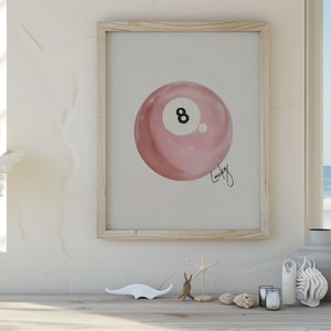 Pink Pool Ball Print, Trendy 8 Ball Wall Art, Retro Hand Drawn Dorm ...