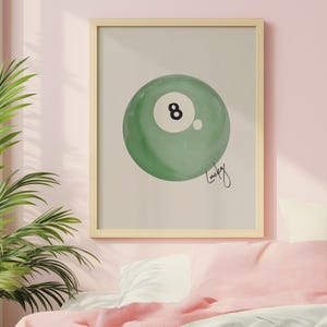 Green Eight Ball Print, Trendy 8 Ball Wall Art, Retro Hand Drawn Dorm ...