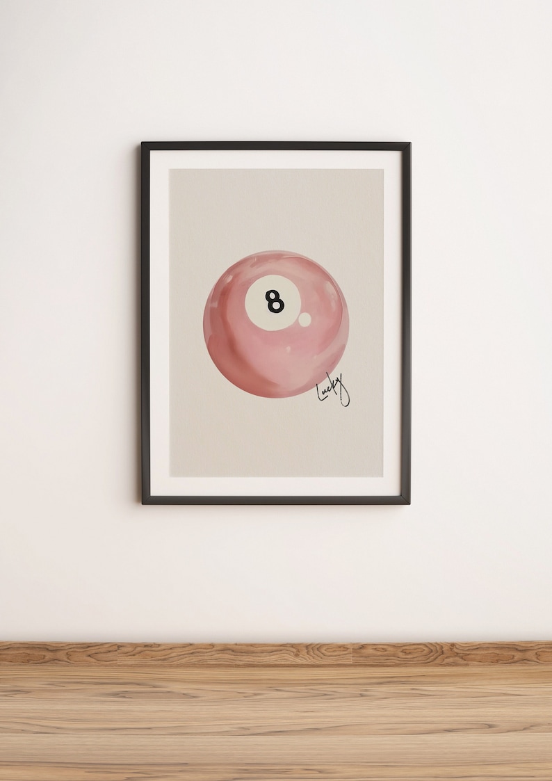 Pink Pool Ball Print, Trendy 8 Ball Wall Art, Retro Hand Drawn Dorm ...
