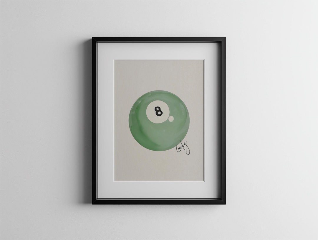 Green Eight Ball Print, Trendy 8 Ball Wall Art, Retro Hand Drawn Dorm ...