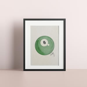Green Eight Ball Print, Trendy 8 Ball Wall Art, Retro Hand Drawn Dorm ...