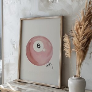 Pink Pool Ball Print, Trendy 8 Ball Wall Art, Retro Hand Drawn Dorm ...