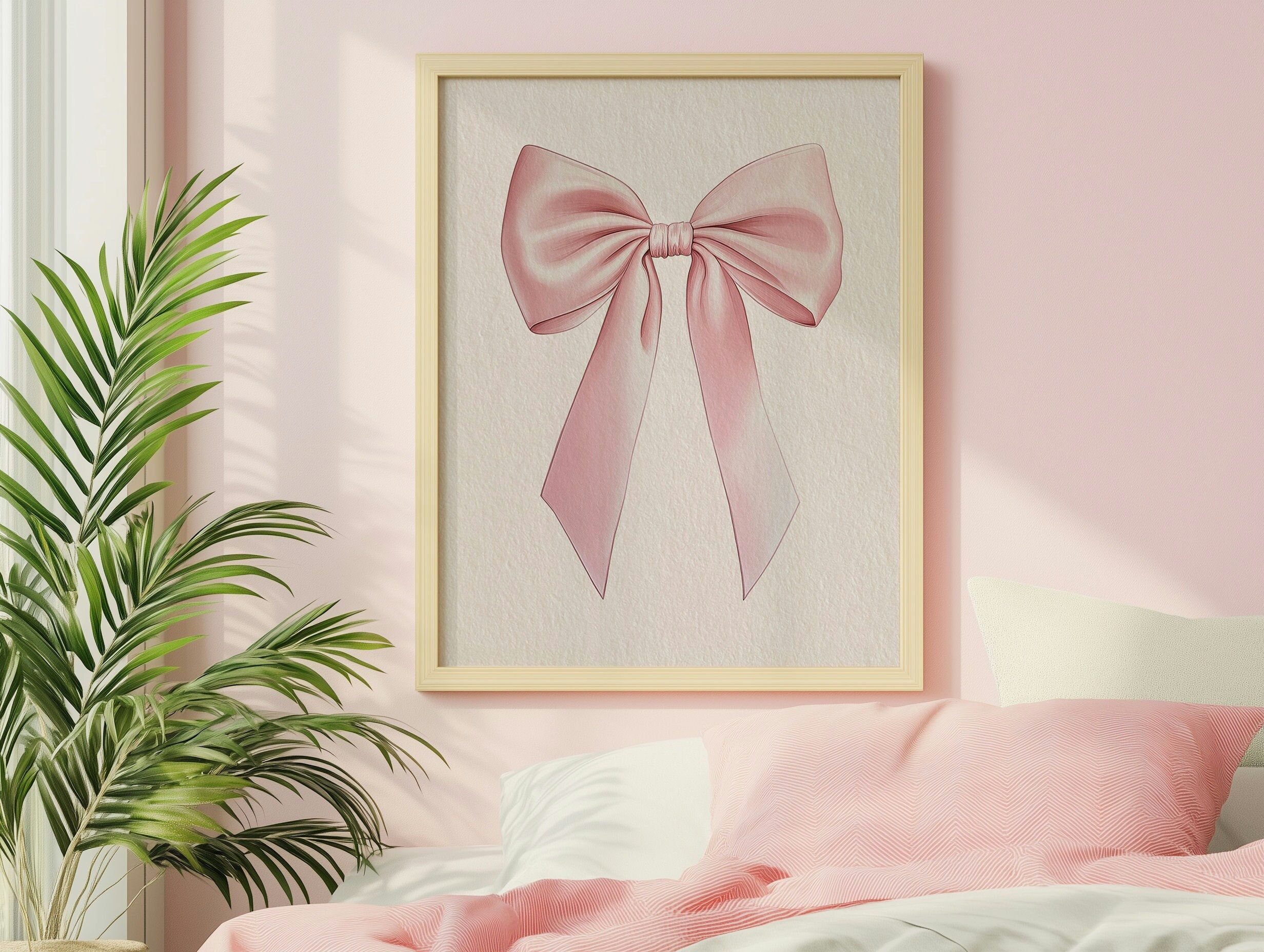 Trendy Pink Bow Dorm Print, Retro Boho Coquette Aesthetic Decor, Girly ...