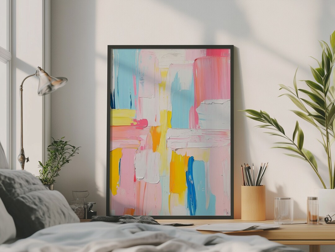 Abstract Pastel Preppy Print, Dorm Room Wall Art, Acrylic Painting ...