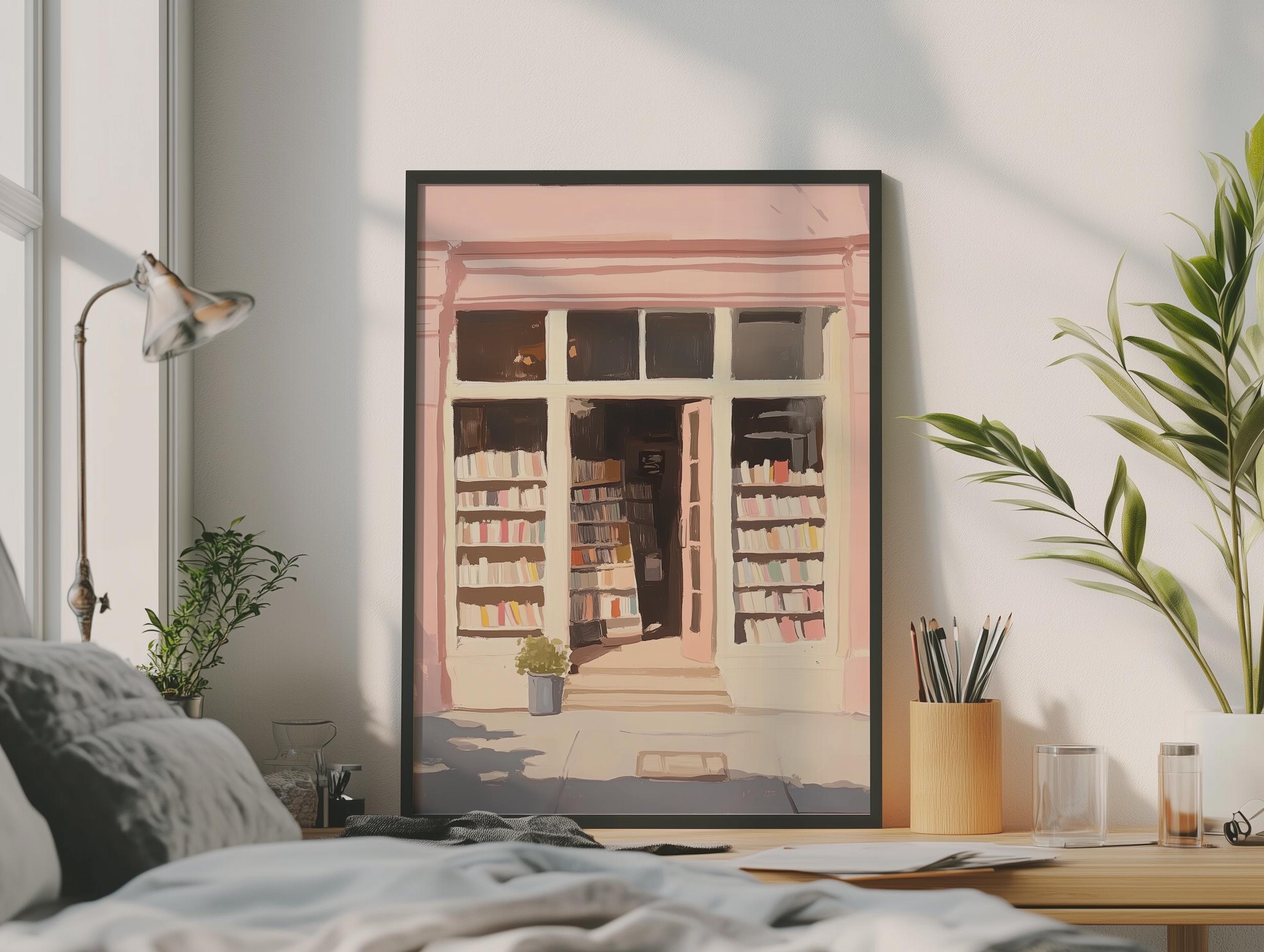 Pink Preppy Bookshop Print, Library Poster, Pastel Academia, New York ...