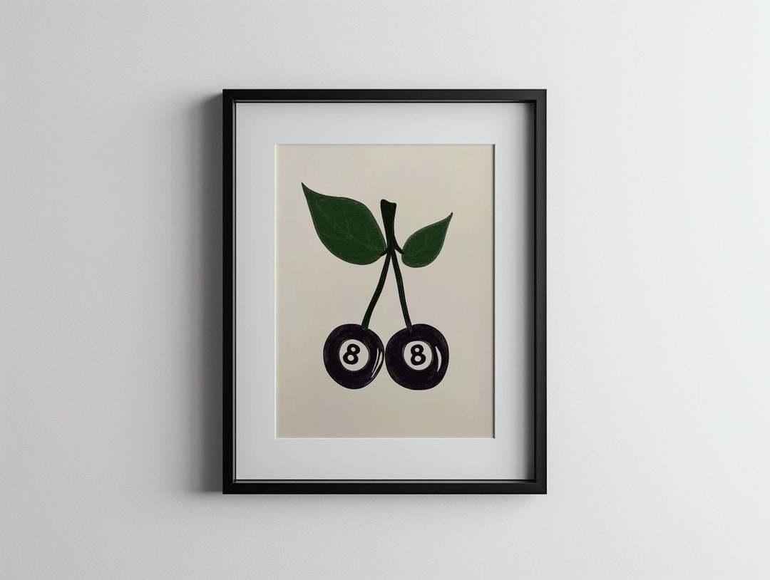 Lucky Cherry 8 Ball Print, Retro Mid Century Wall Art (digital Download ...