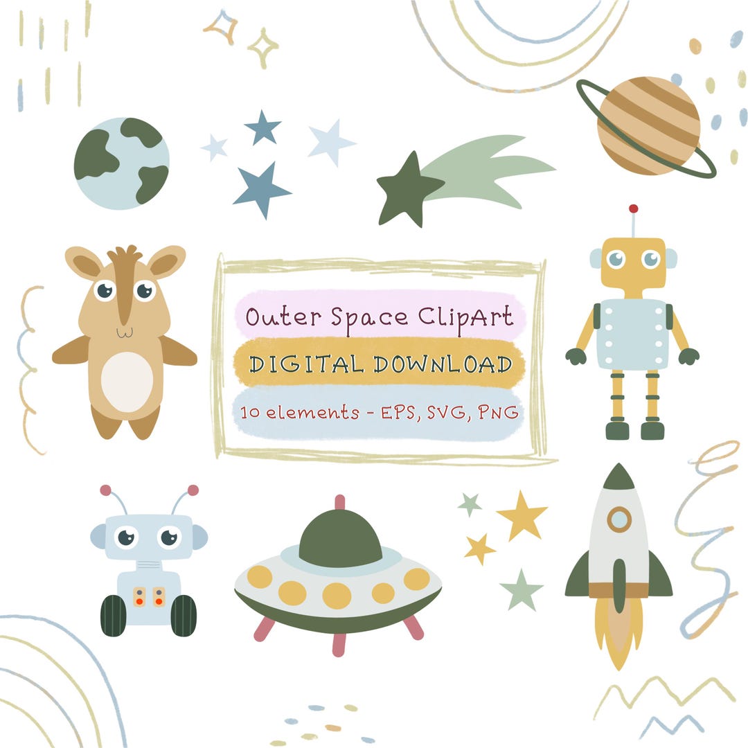 Outer Space Clipart Bundle: Planets, Rocket, Animals (PNG, SVG, EPS ...