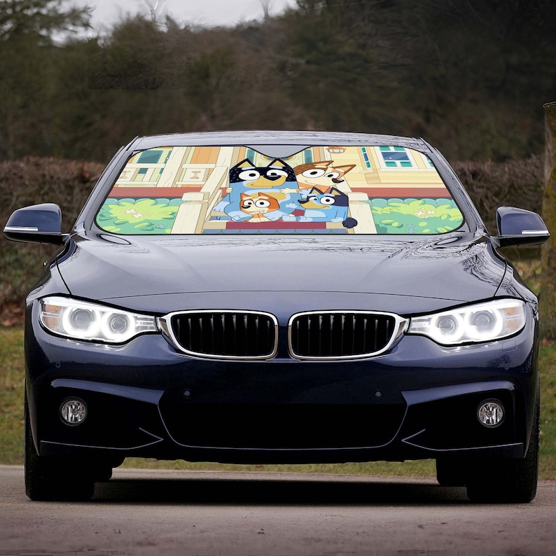 Personalized Bluey Car Windshield Sun Visor Custom Cute Windshield ...