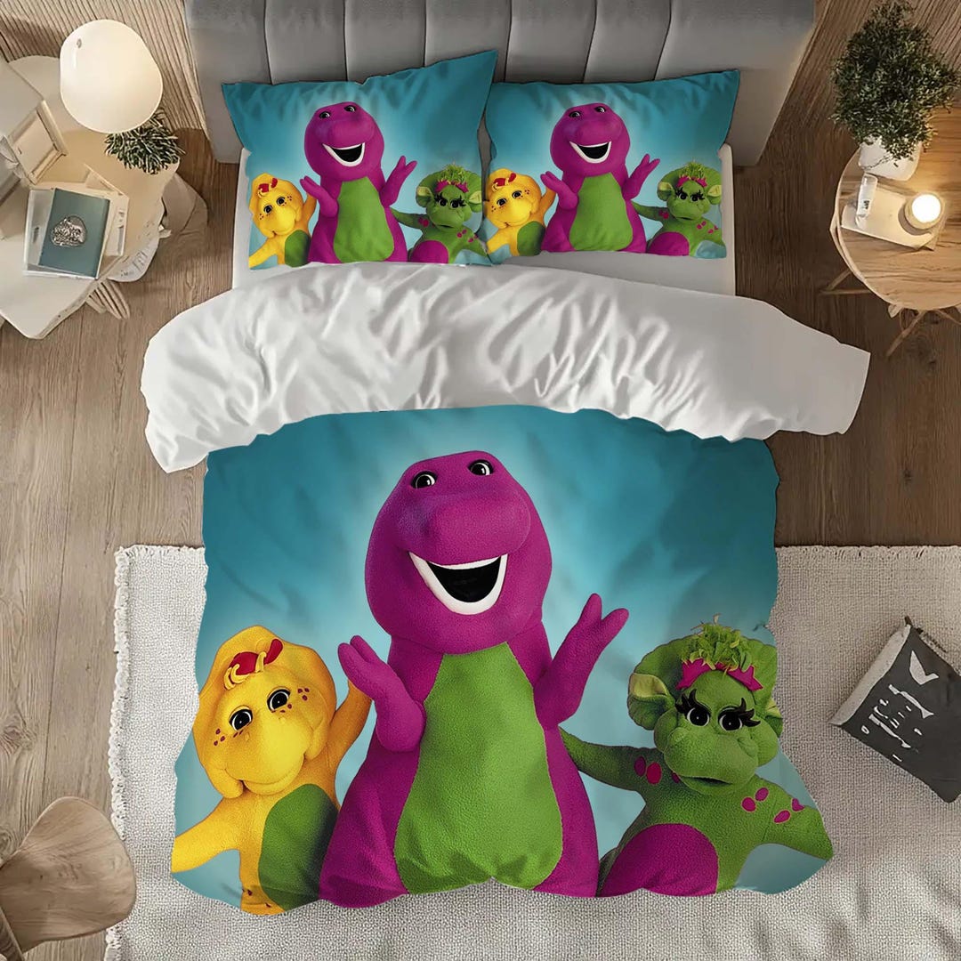 Custom Name Barney & Friends Plaid Quilt Cover Three Piece Bedding Set ...