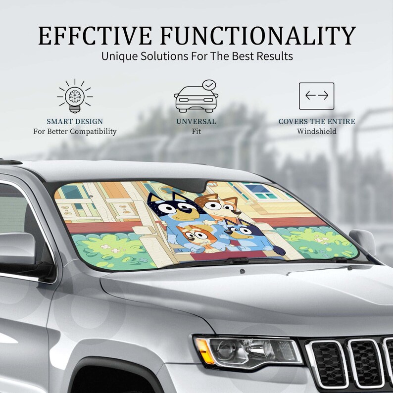 Personalized Bluey Car Windshield Sun Visor Custom Cute Windshield ...