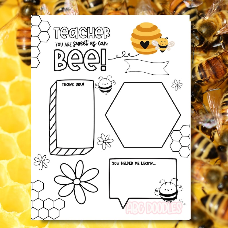 Bumble Bee Teacher Appreciation Coloring Page (JPG File) - Etsy