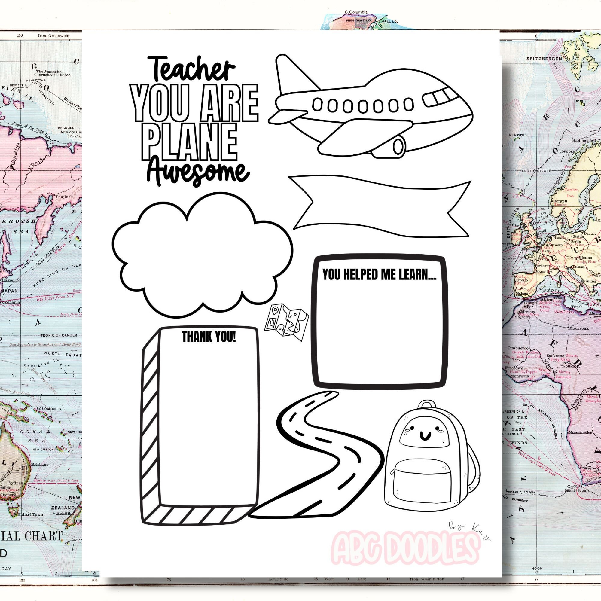 Plane Awesome All About My Teacher for May Appreciation Week Coloring ...