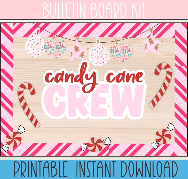 Pink Christmas Bulletin Board Kit: Candy Cane Crew (instant Download ...