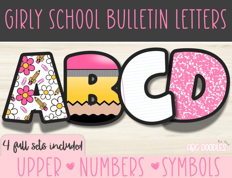 Pink Pencil Bulletin Board Letters: School Alphabet Kit (PDF ...