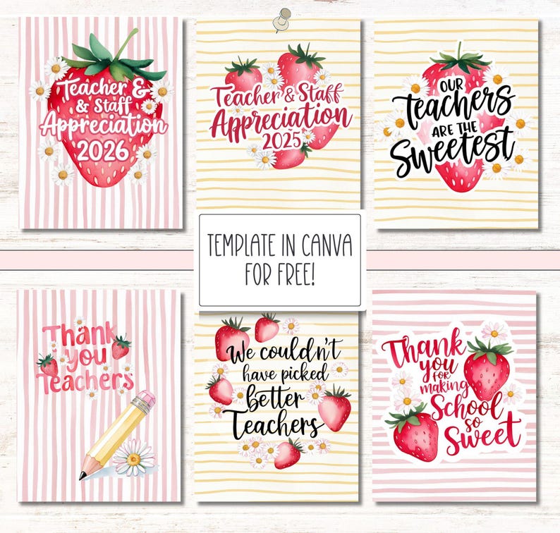 Strawberry Teacher Appreciation Week Itinerary & Signs (editable Canva ...