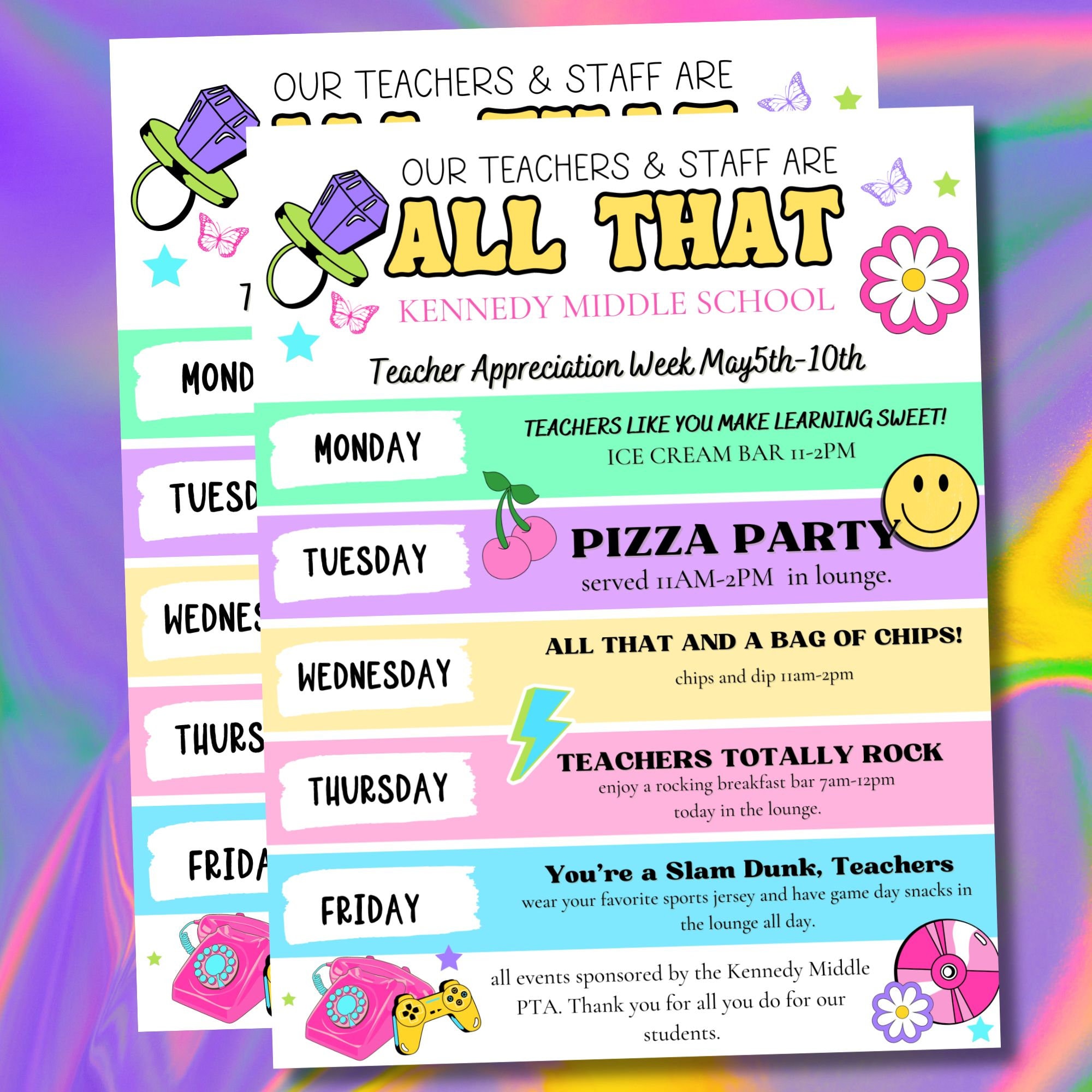 90s Teachers and Staff Week Itinerary | Y2K Teacher Appreciation Week ...