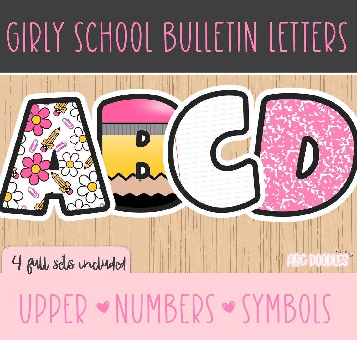 Pink Pencil Bulletin Board Letters: School Alphabet Kit (PDF ...
