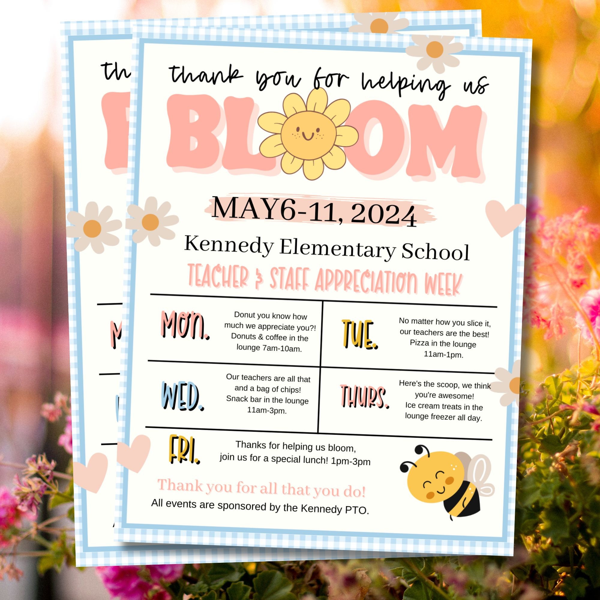 Thank You for Helping Us BLOOM Teacher and Staff Week Itinerary ...