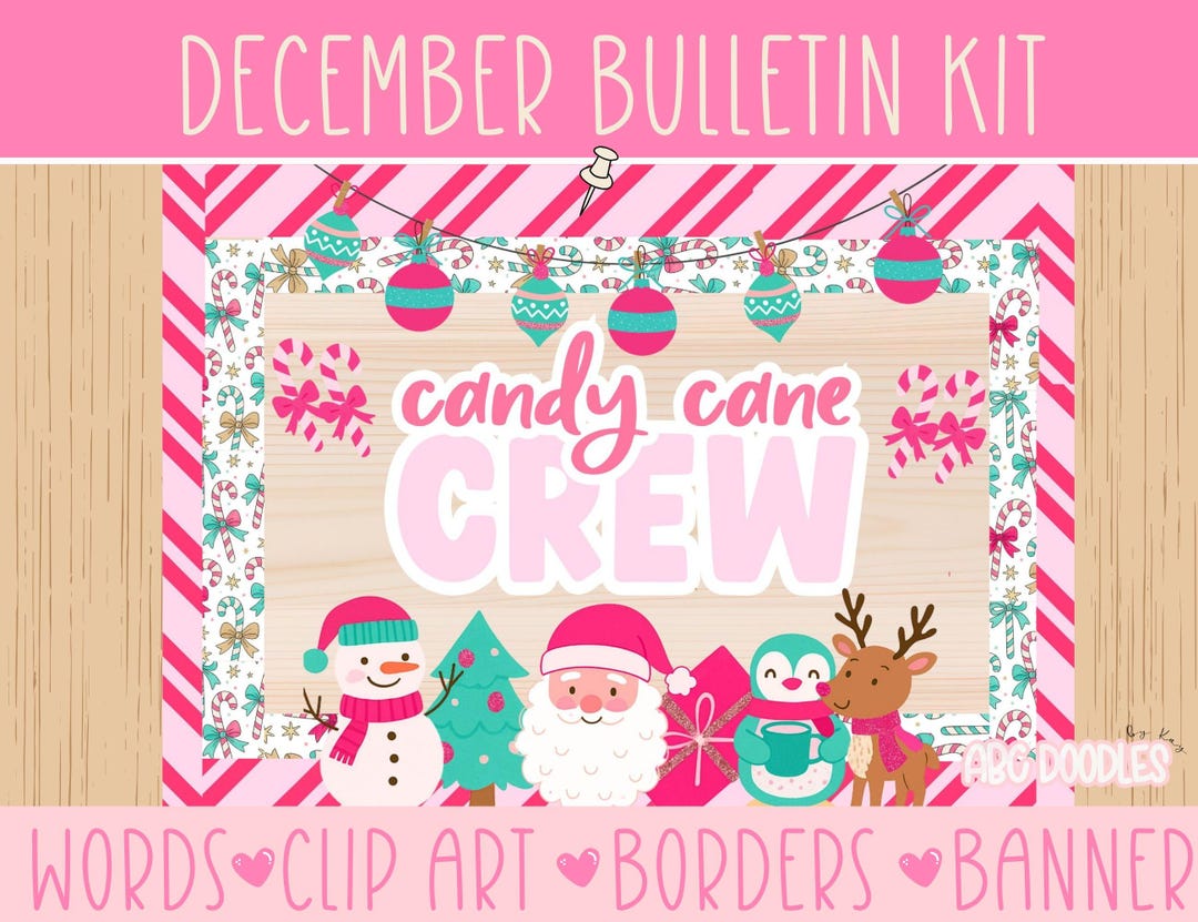 Festive Candy Candy Bulletin | Pink Christmas Bulletin Board Kit: Candy ...