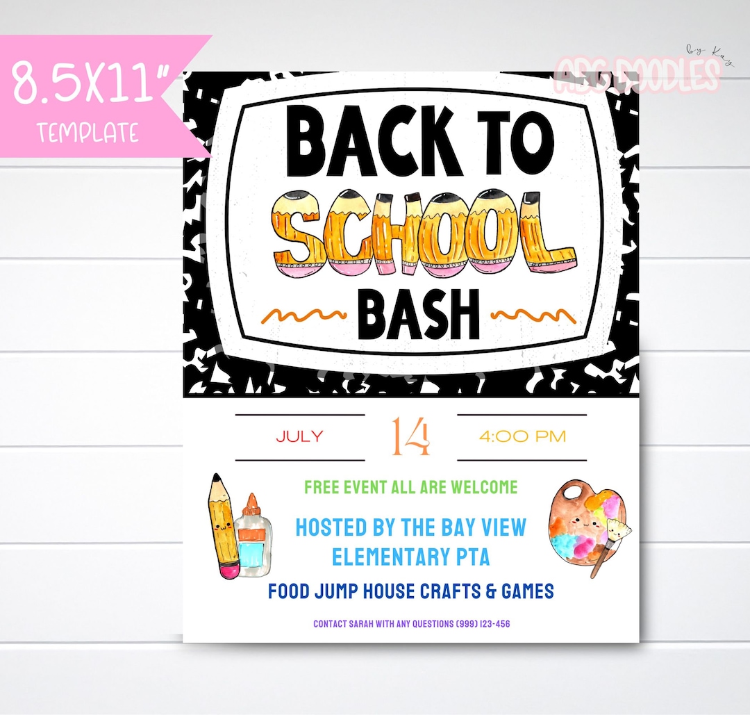 Back to School BASH Invitation Template | Back to School Flyer | PTA PTO | Back to School Open ...