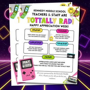 Editable 90s Theme Teacher & Staff Appreciation Itinerary Flyer | 90s ...