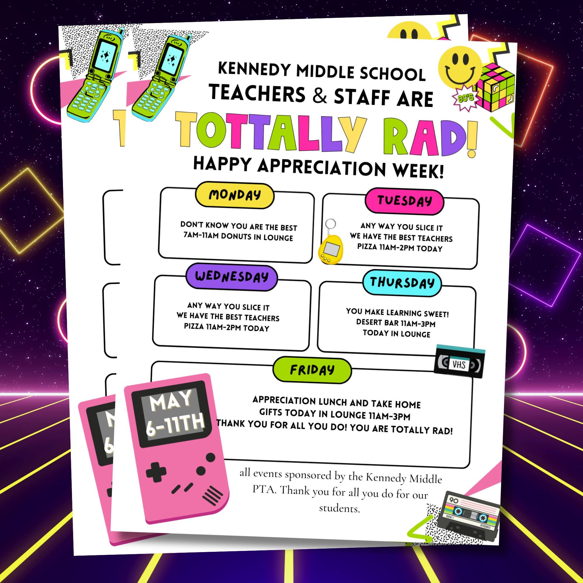 Editable 90s Theme Teacher & Staff Appreciation Itinerary Flyer | 90s ...