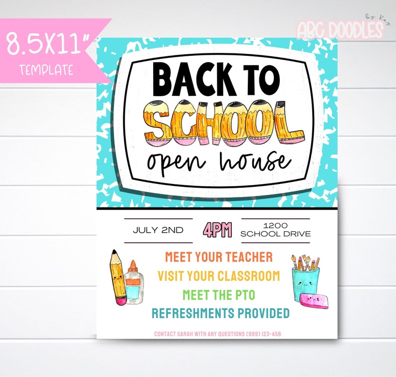 Back to School Open House Invitation Template (8.5x11" Canva) - Etsy