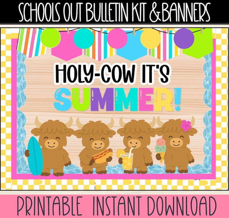 Highland Cow Summer Bulletin Board Kit: School's Out Theme - Etsy