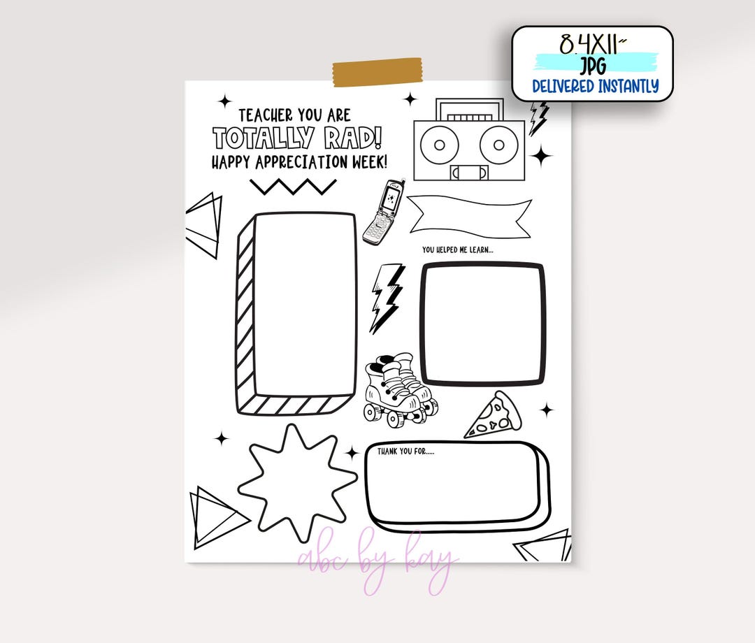 90s Theme Teacher Appreciation Coloring Page: Student Project (JPG) - Etsy