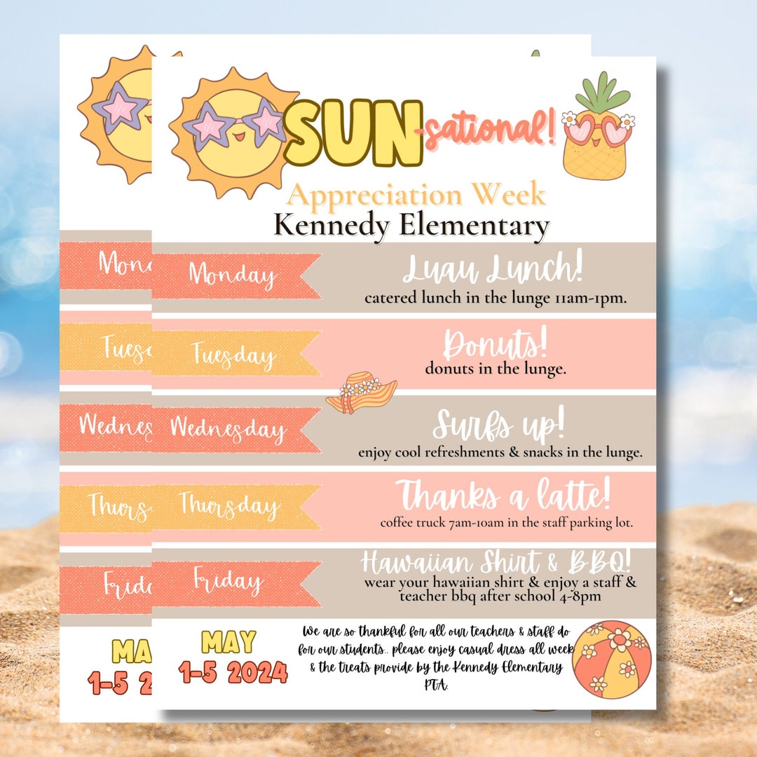 Sun Sational Teacher and Staff Week Itinerary | Teacher Appreciation ...