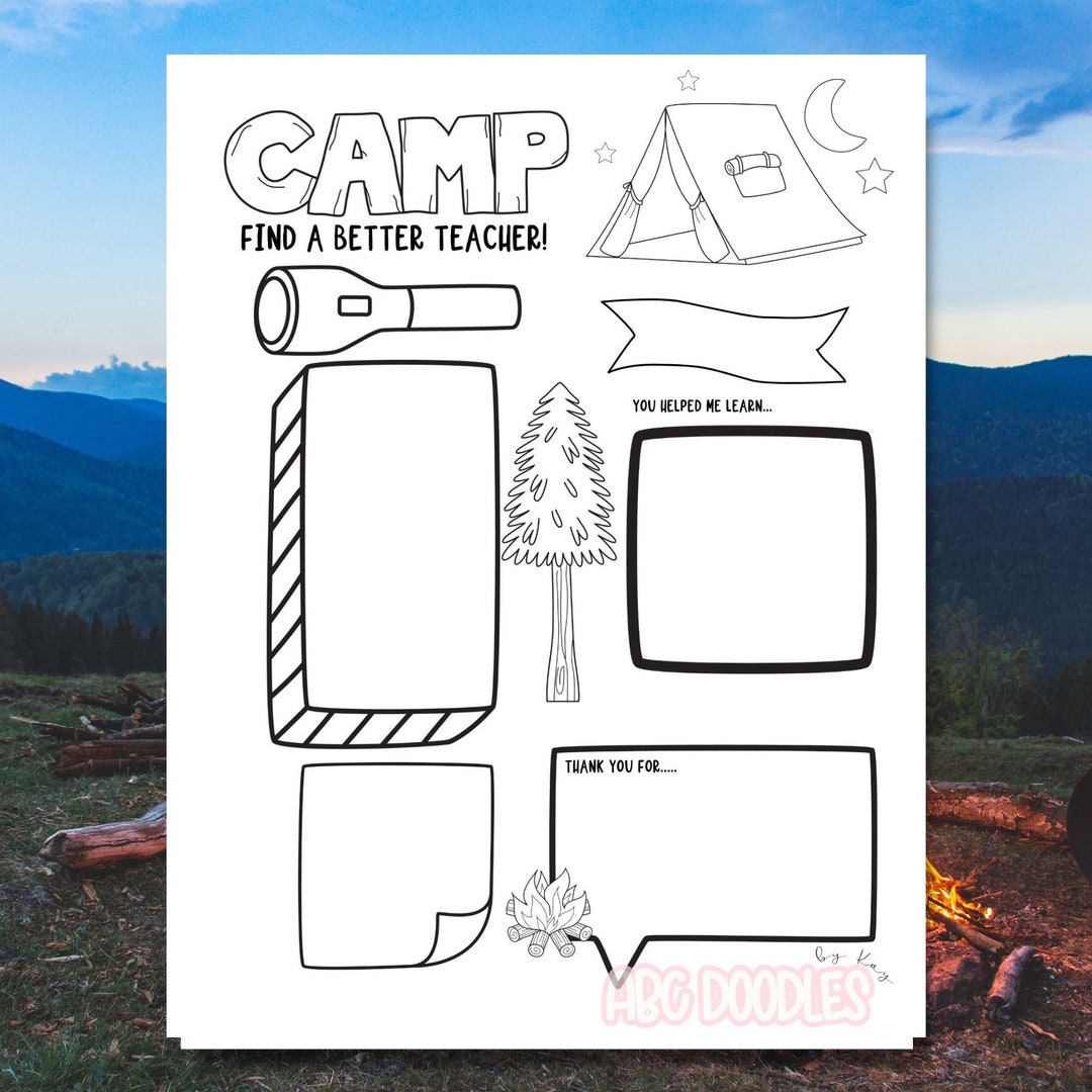 Teacher Appreciation Coloring Page: Camp Theme Printable (JPG) - Etsy