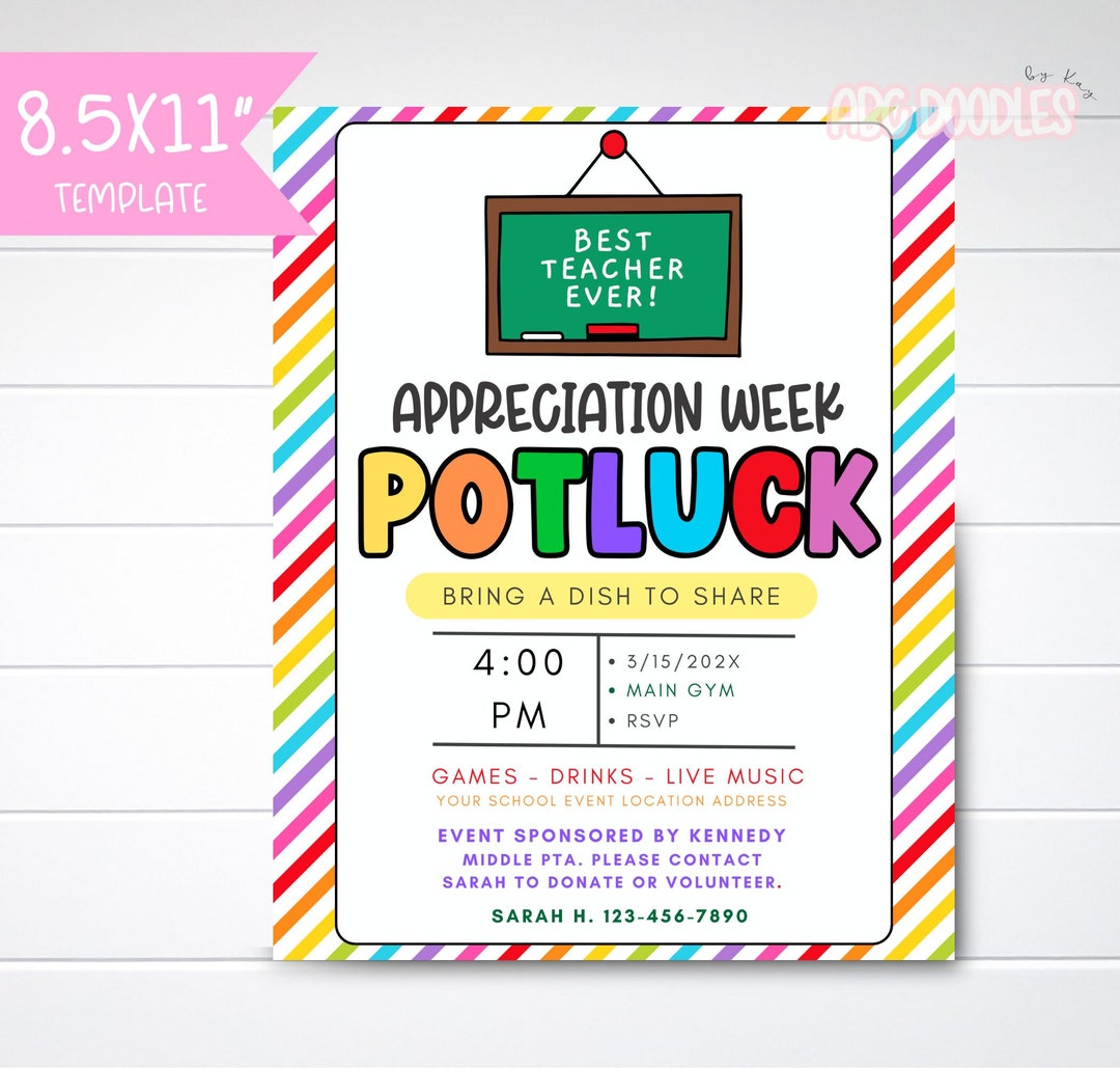 Potluck Invitation Template | Teacher Appreciation Week Theme | Teacher ...