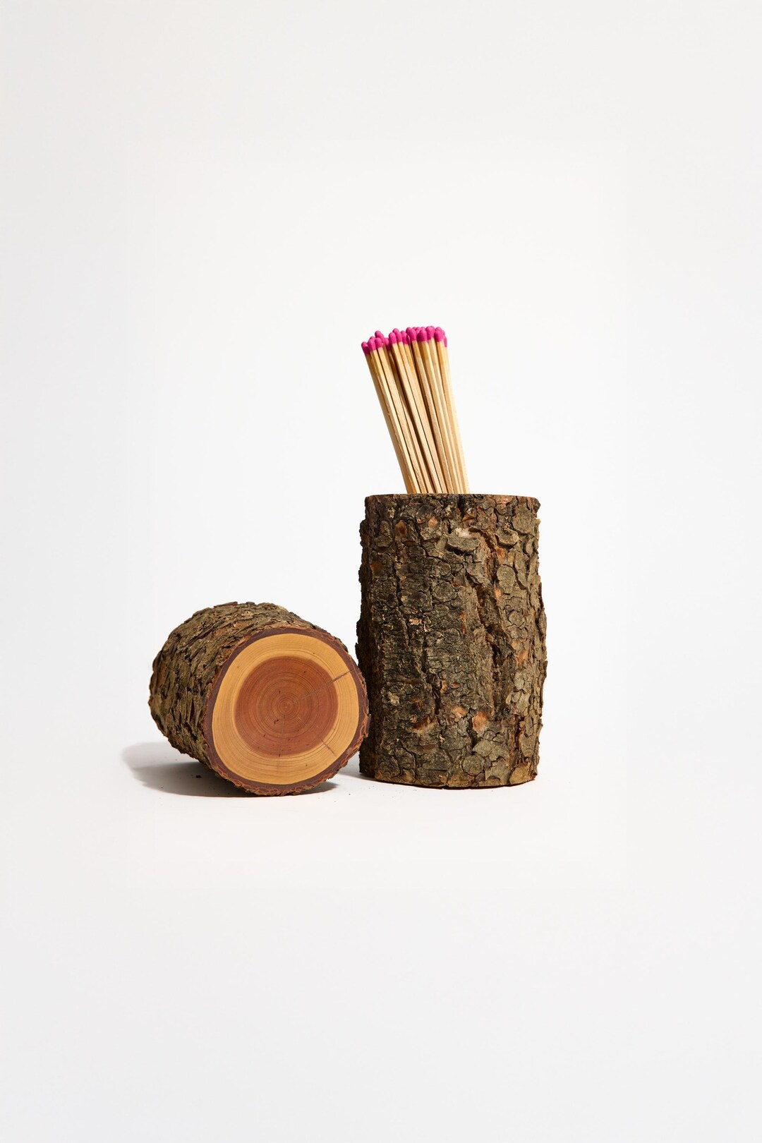 Handmade Live Edge Wood Log Match Holder With Striker & Matches ...