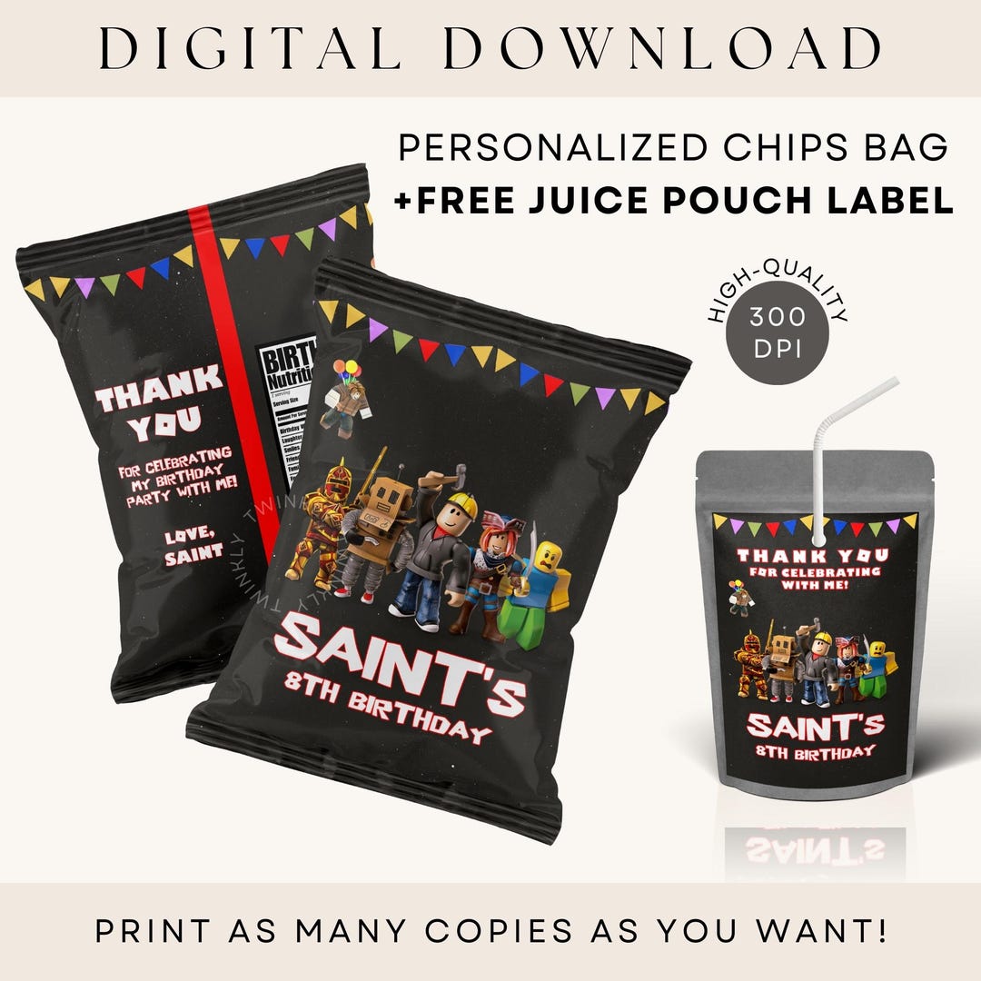 Roblox Boy Chips Bag Label | FREE Juice Pouch Label Printable Party ...