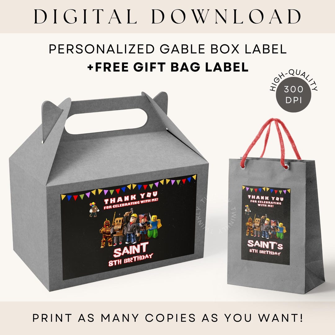 Roblox Boy Gable Box Label FREE Gift Bag Label Printable Party Favors ...