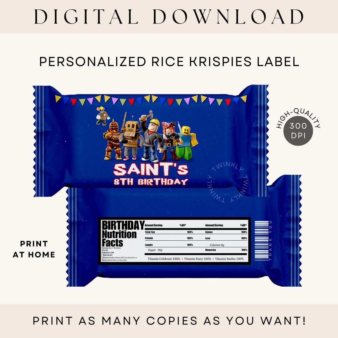 Roblox Boy Rice Krisp Label Personalized Printable Party Favors Bundle ...